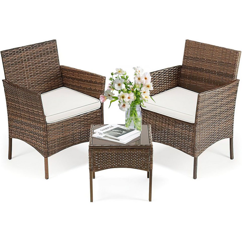 Surfou Gartenlounge Set Gartenmöbel Rattan Set 3 Teilige Balkonmöbel