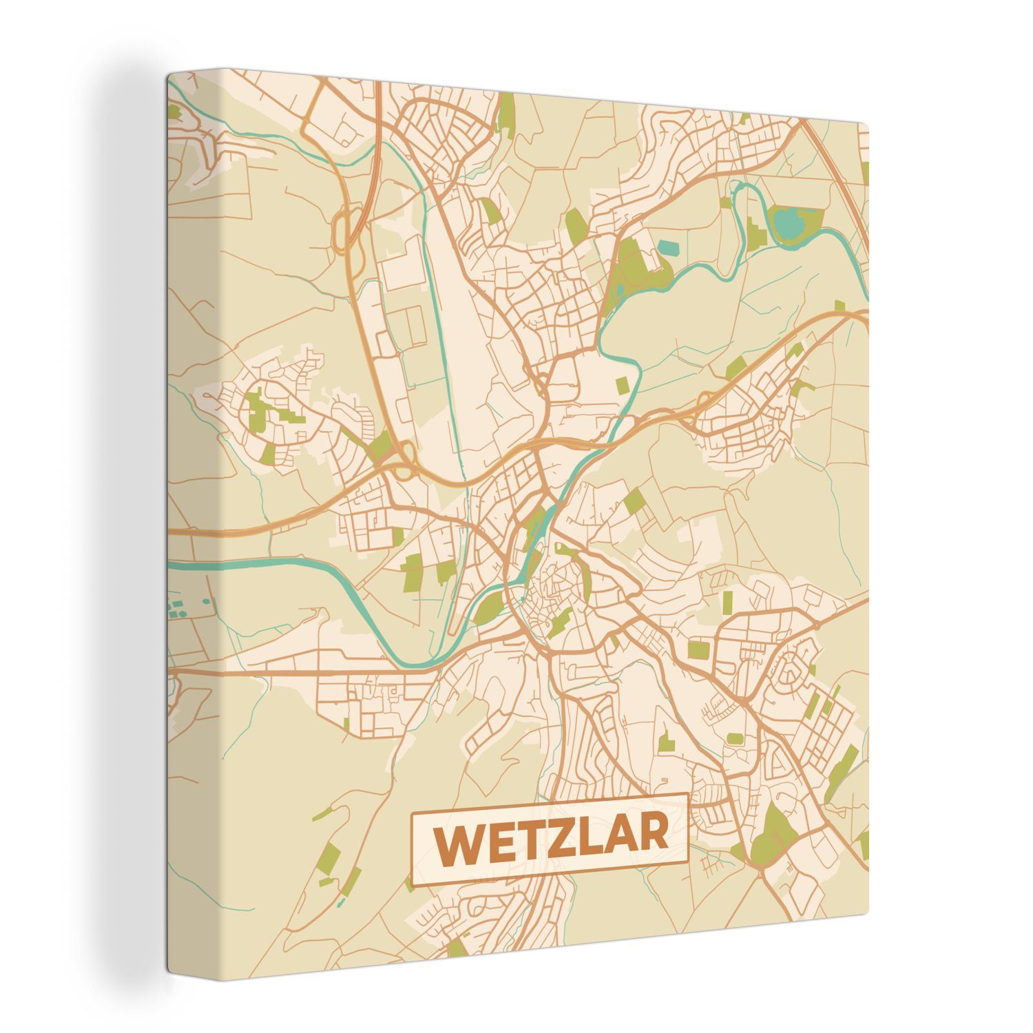Onemillioncanvasses® Leinwandbild Wetzlar Karte Vintage Stadtplan