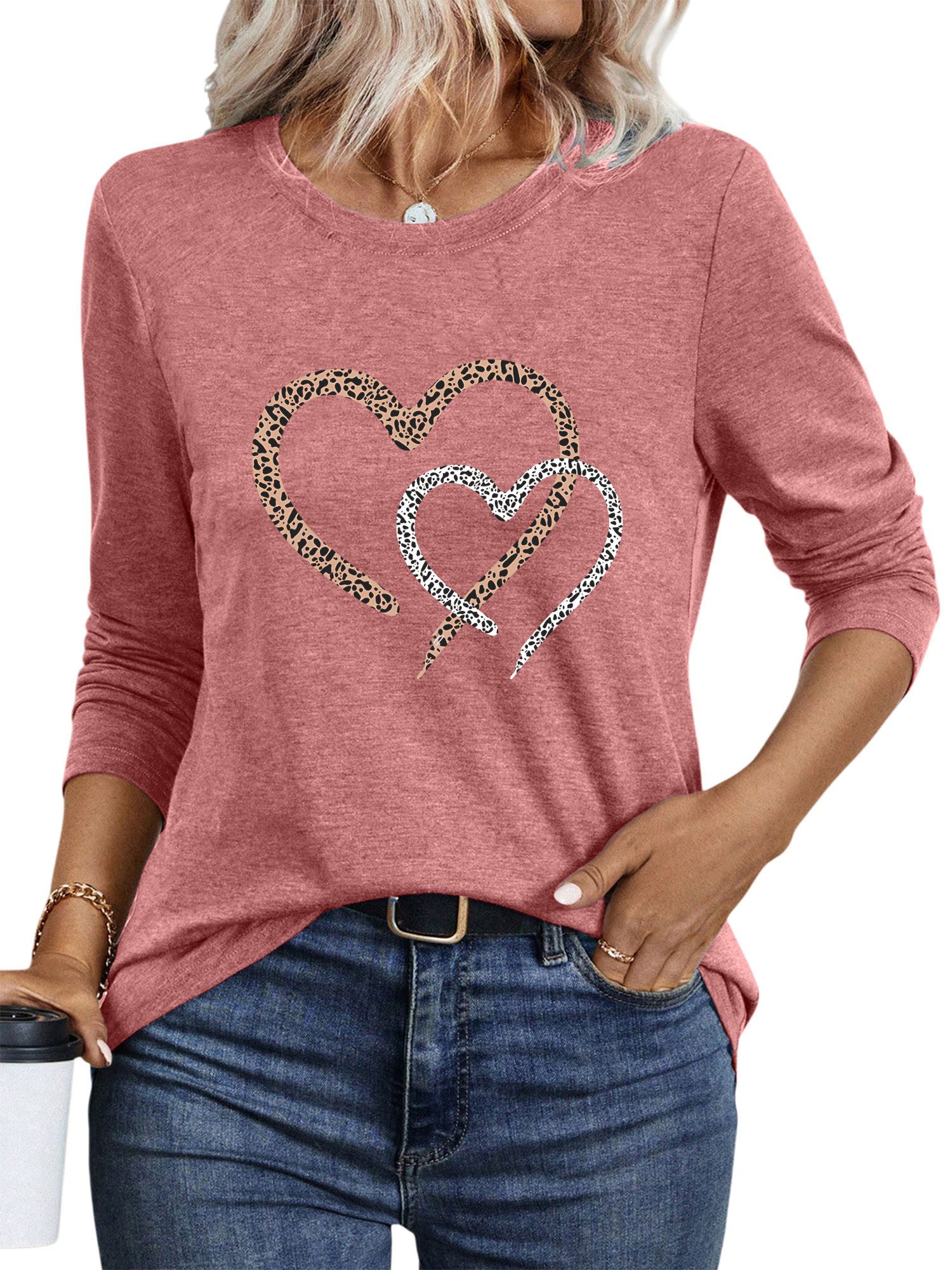 PYLIKE Langarmshirt Shirts Damen Casual animal Print Ausgefallene ...