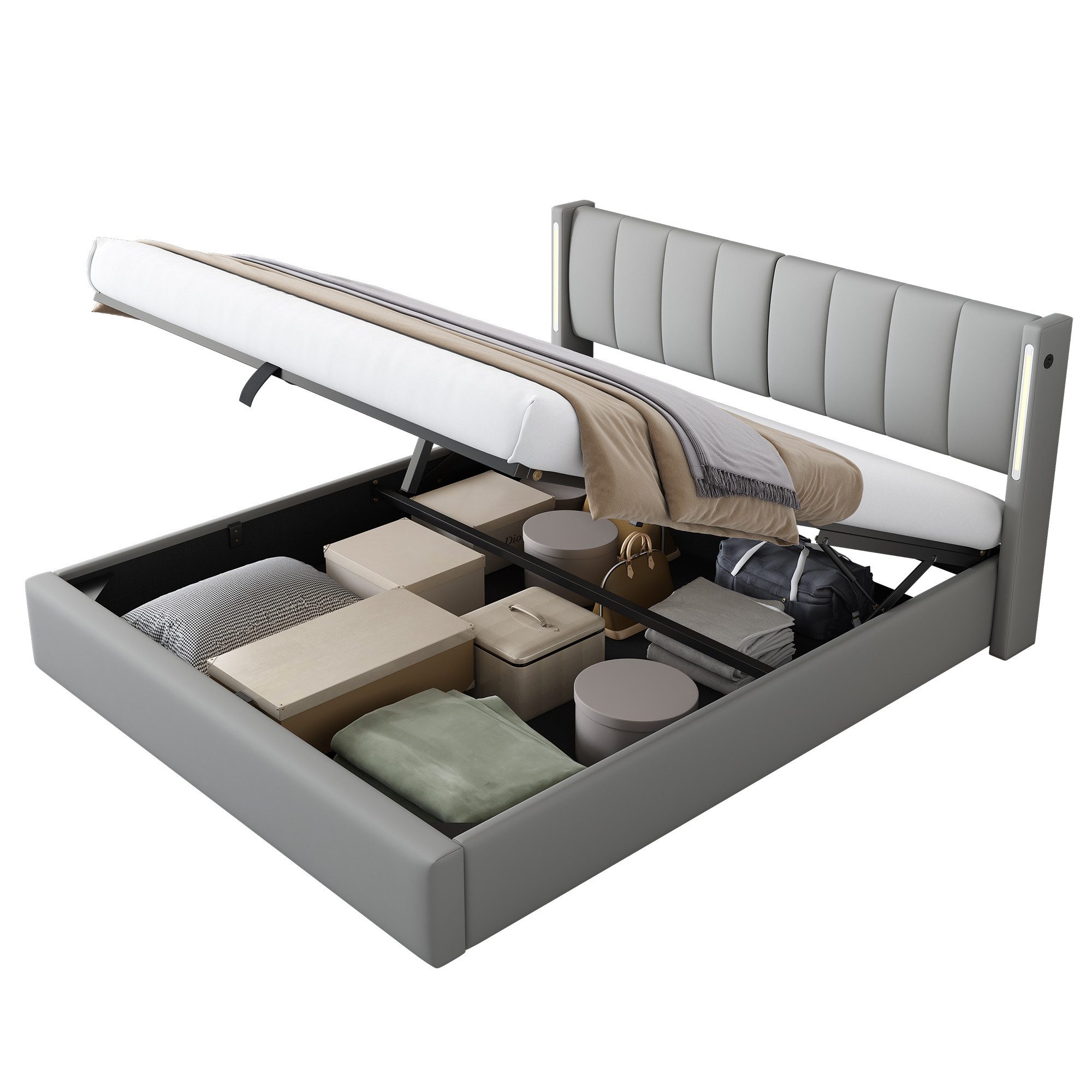 Ulife Polsterbett Hydraulisches Bett Jugendbett Doppelbett Mit Led