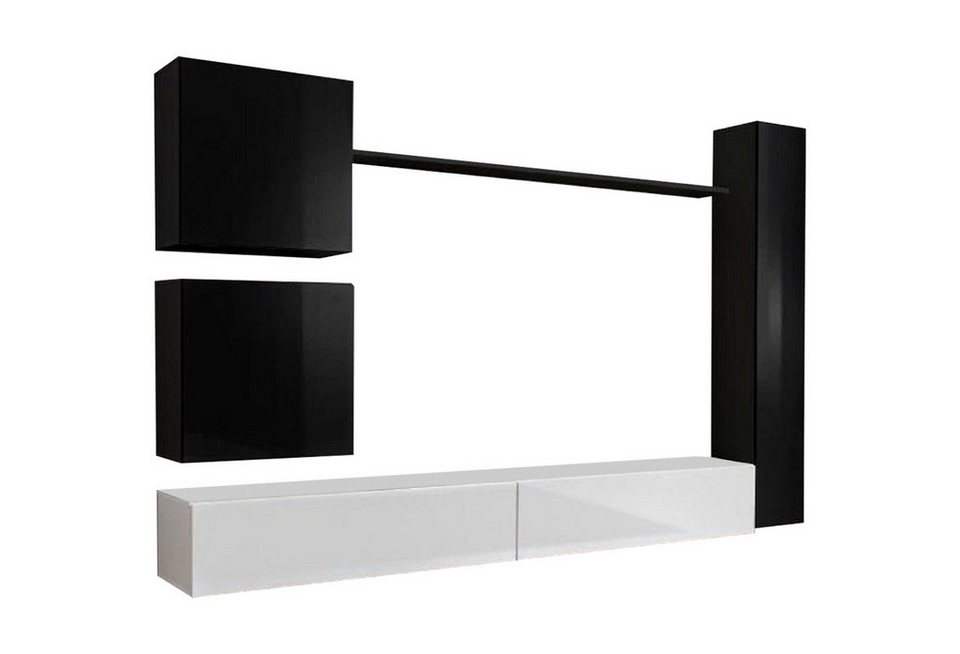 Jvmoebel Wohnzimmer Set Schwarz Wohnwand Designer Wandschrank Tv