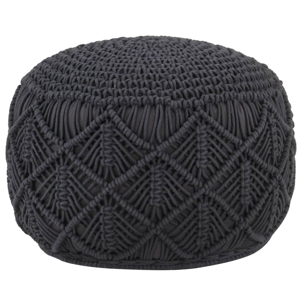 Vidaxl Polsterhocker Makramee Sitzpuff Handgefertigt Anthrazit 45x30 Cm