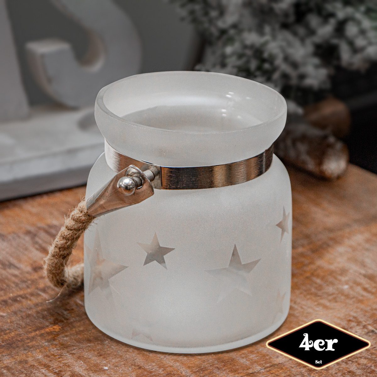 Antikas Weihnachtsfigur Teelichthalterset Stern 4er Set Glas Weiß