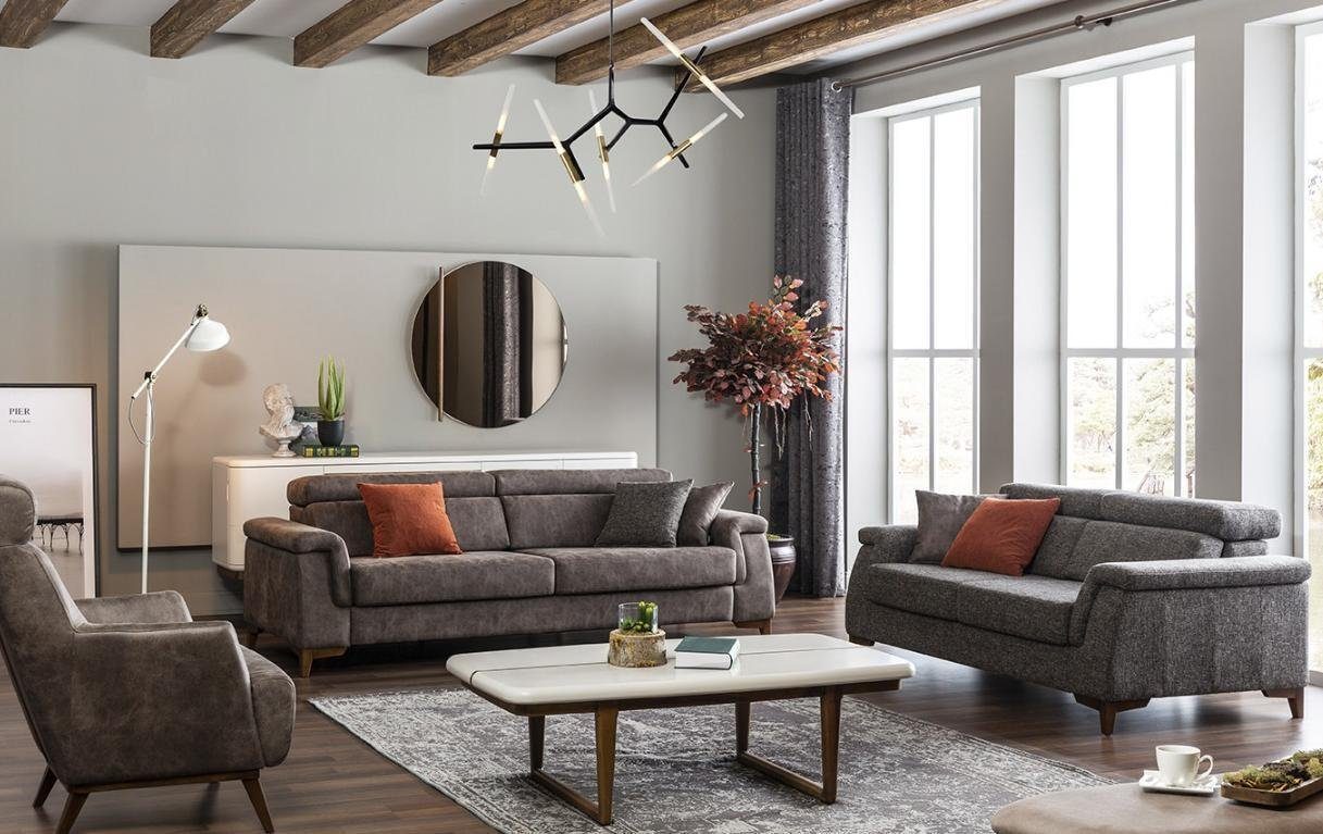 JVmoebel Sofa Sofagarnitur Stoffsofa Sofa Stoff Sessel Grau ...