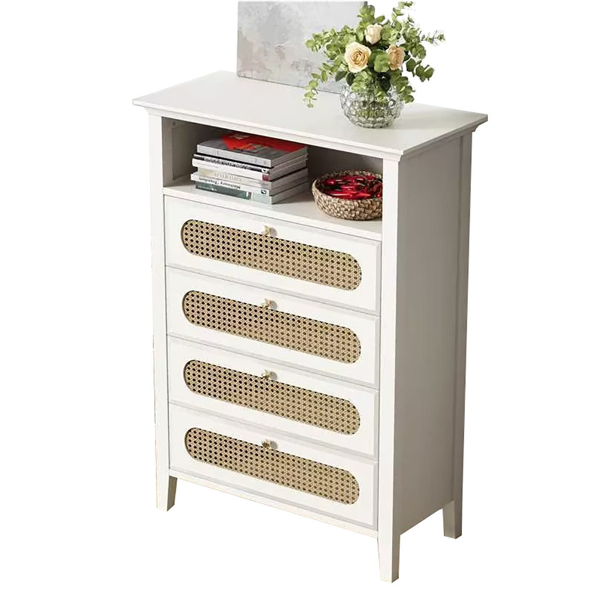 Rutaqian Kommode Sideboard Kleine Kommode Mit Rattan Beine Aus