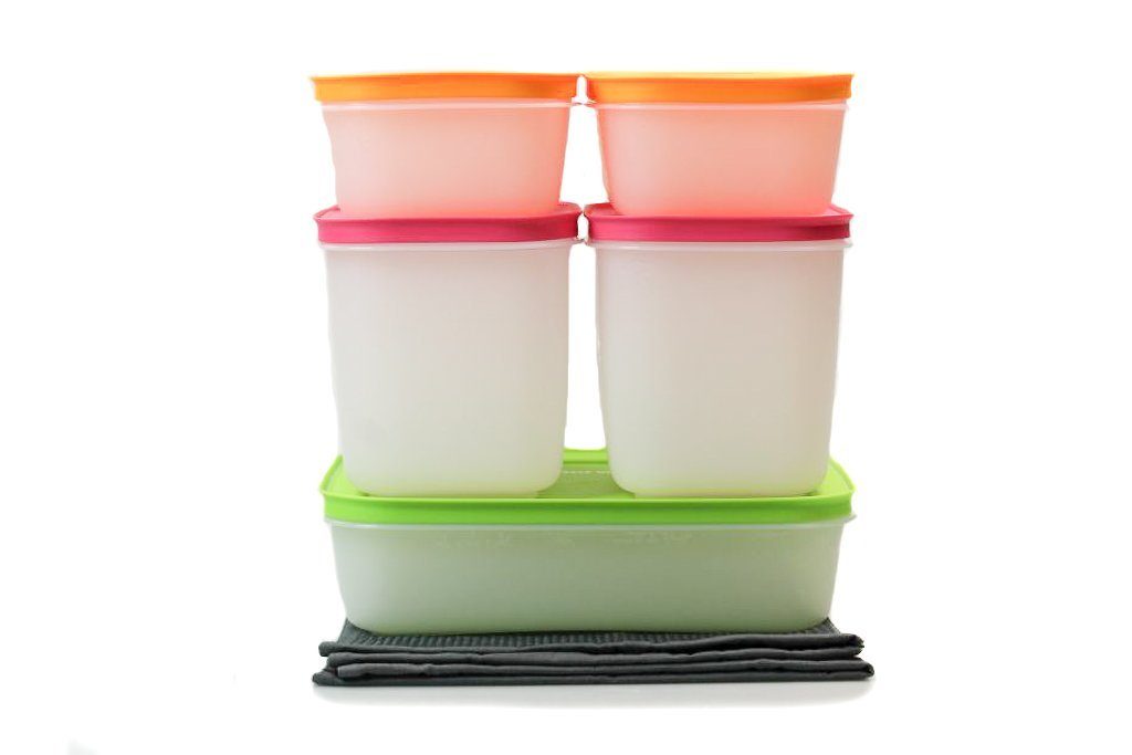 TUPPERWARE Back-Set Eiskristall 1,1L (2) +1,0L + 450ml (2) + GLASTUCH