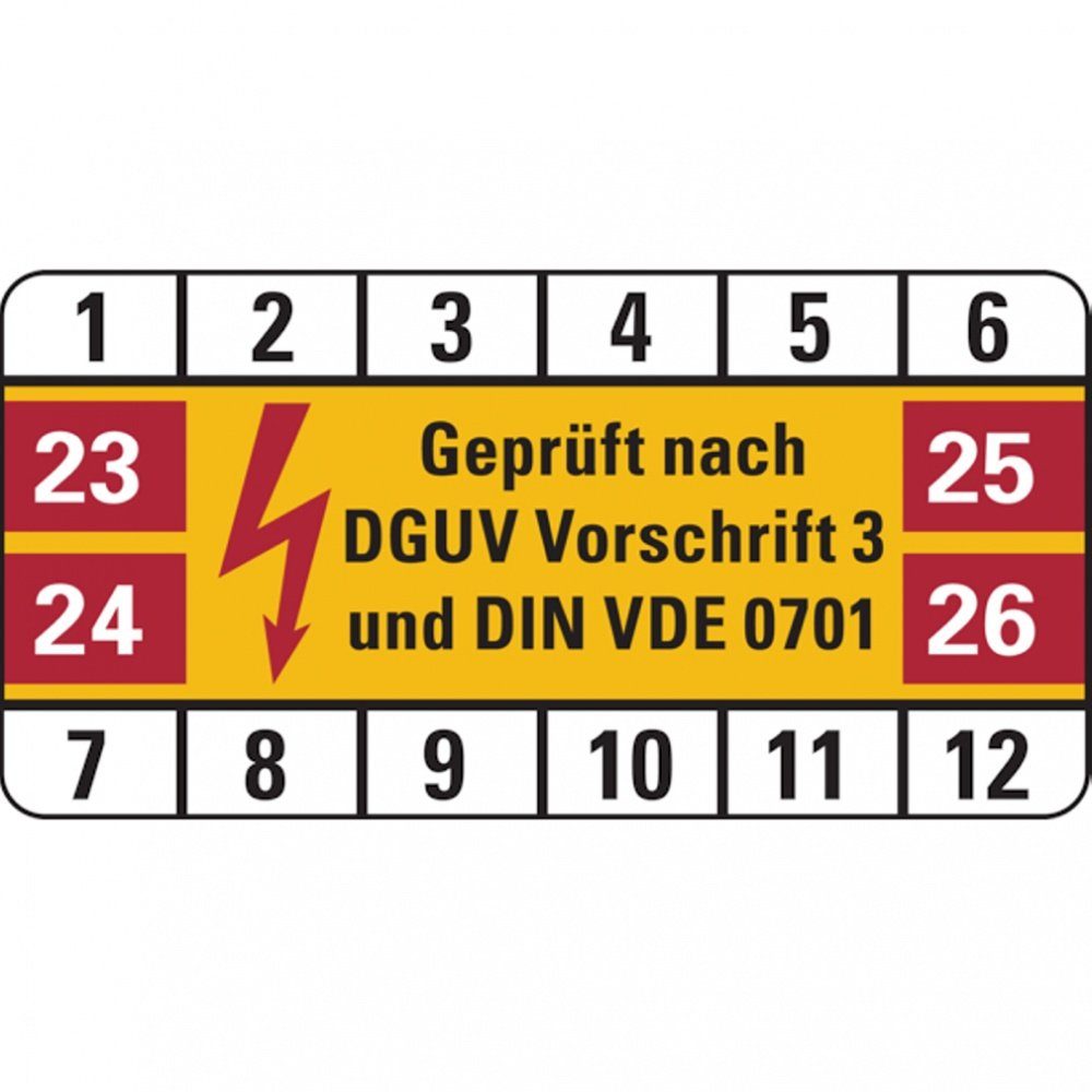 König Werbeanlagen Hinweisschild Prüfplakette, DGUV Vorschr. 3 & DIN VDE 0701, Folie, 25x50mm ...