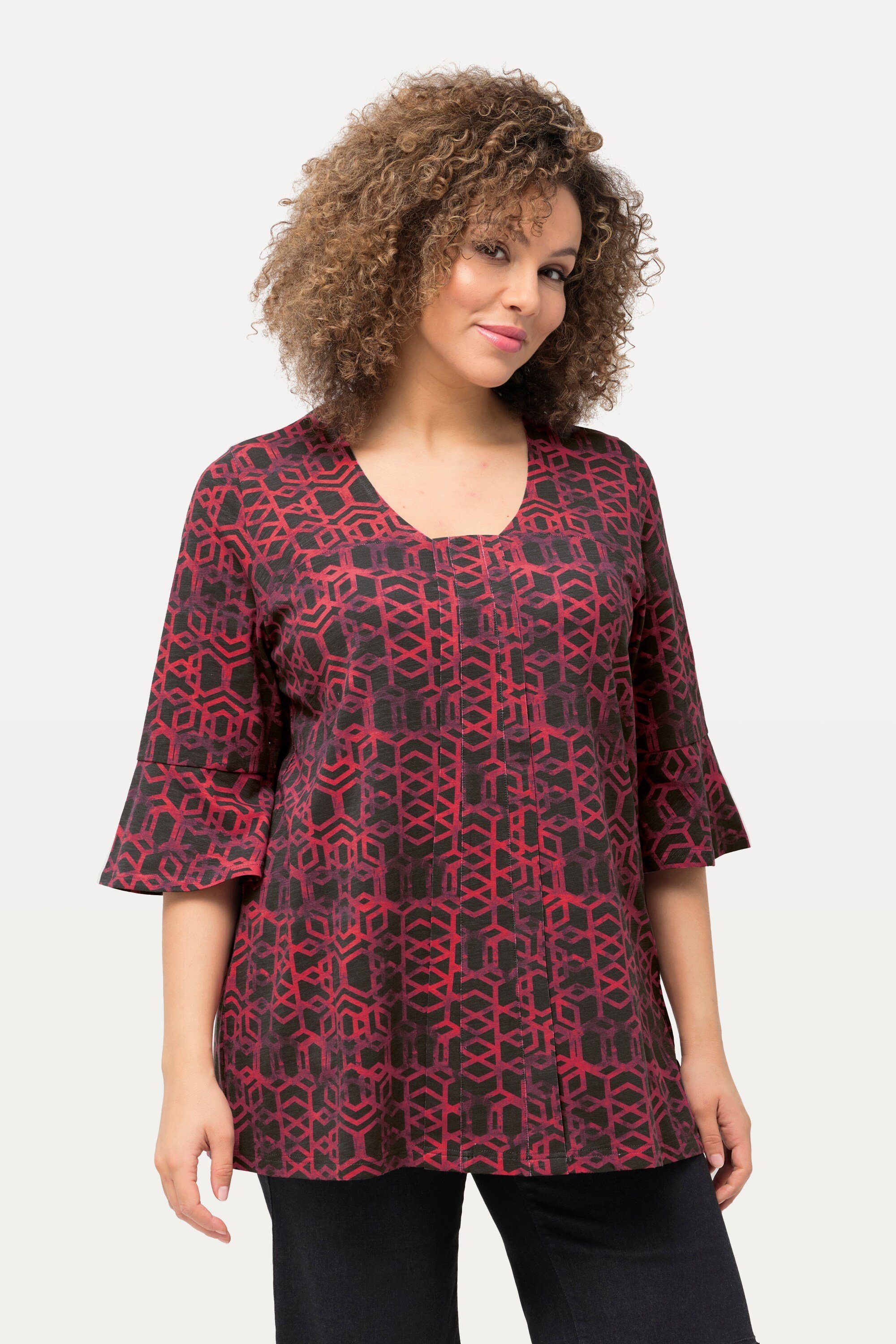 Ulla Popken Longsleeve T Shirt Zierfalten A Linie V Ausschnitt Halbarm