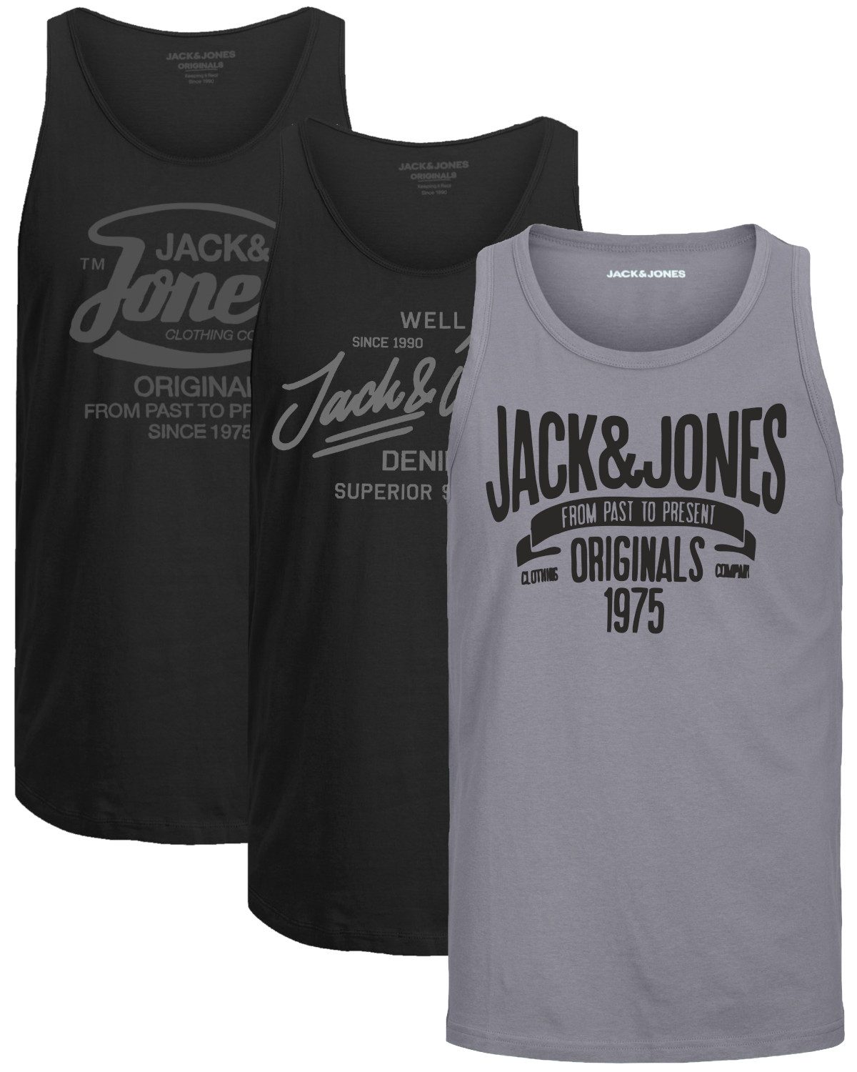 Jack & Jones Tanktop Bequemes Slimfit Shirt mit Printdruck (3er-Pack ...