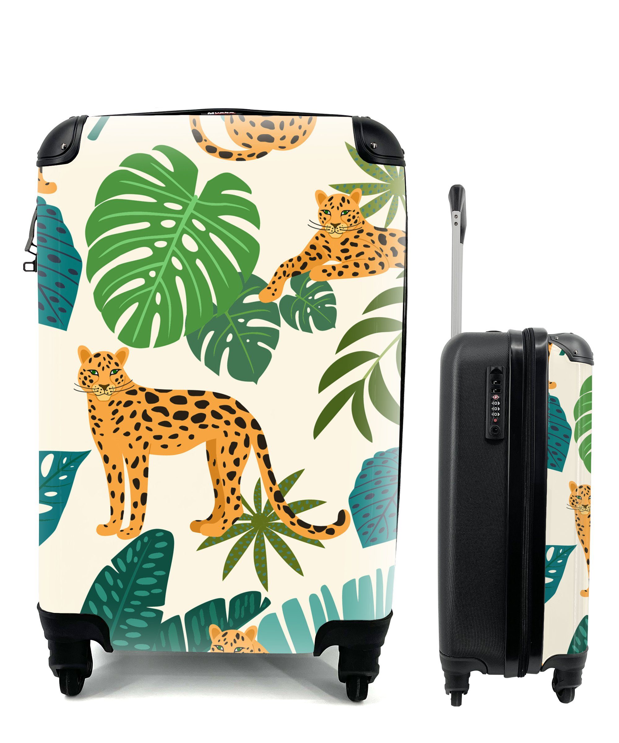 Muchowow Handgepäckkoffer Trolley Extra Leicht Leopard Blätter