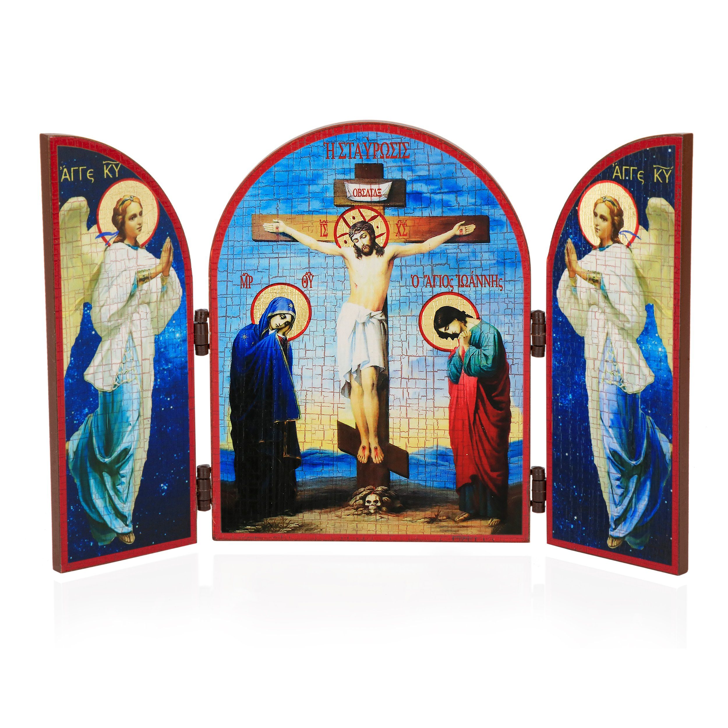 NKlaus Holzbild Kreuzigung Christi Triptychon Holz Ikone 25x16cm c