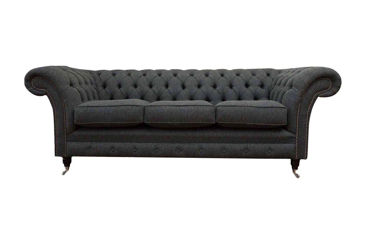 Jvmoebel Sofa Chesterfield Textil Polster Design Sofa Luxus Couch Grau