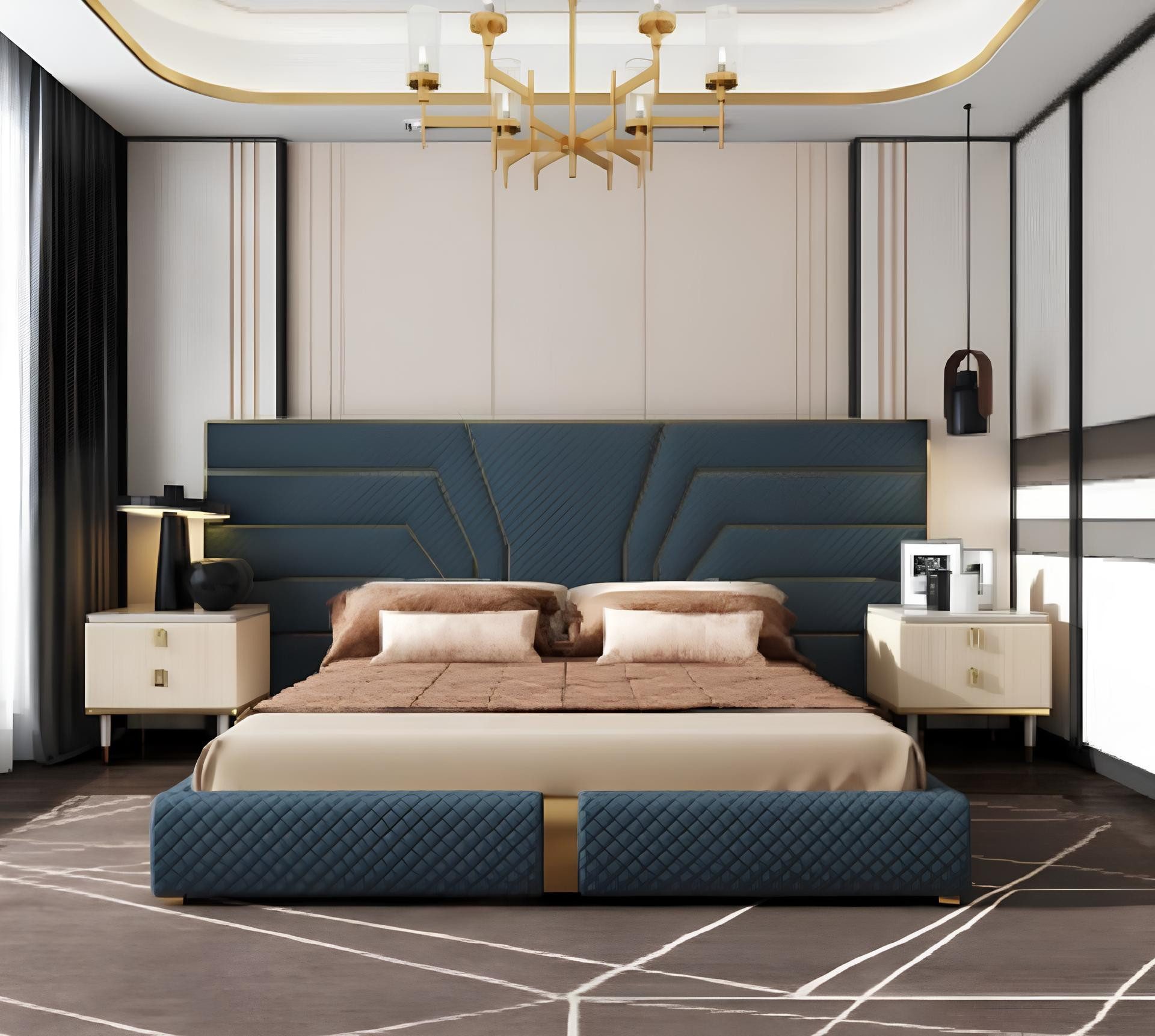 Xlmoebel Lederbett Luxuriöses Doppelbett 180x200 in Leder-Textil-Design ...