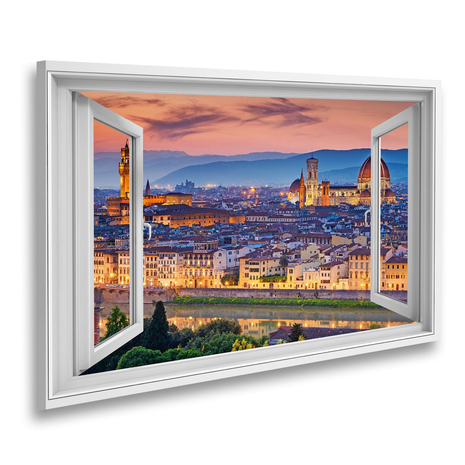 islandburner Leinwandbild Fensterblick Wunderschöner Sonnenuntergang über der Kathedrale Santa M