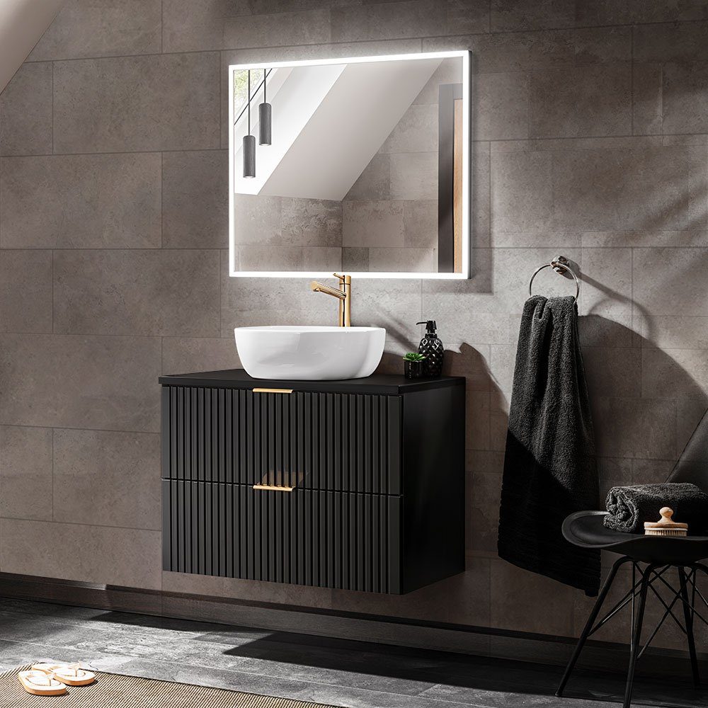 Lomadox Badmöbel Set Adelaide 56 Black Spar Set 2 St Schwarz Matt