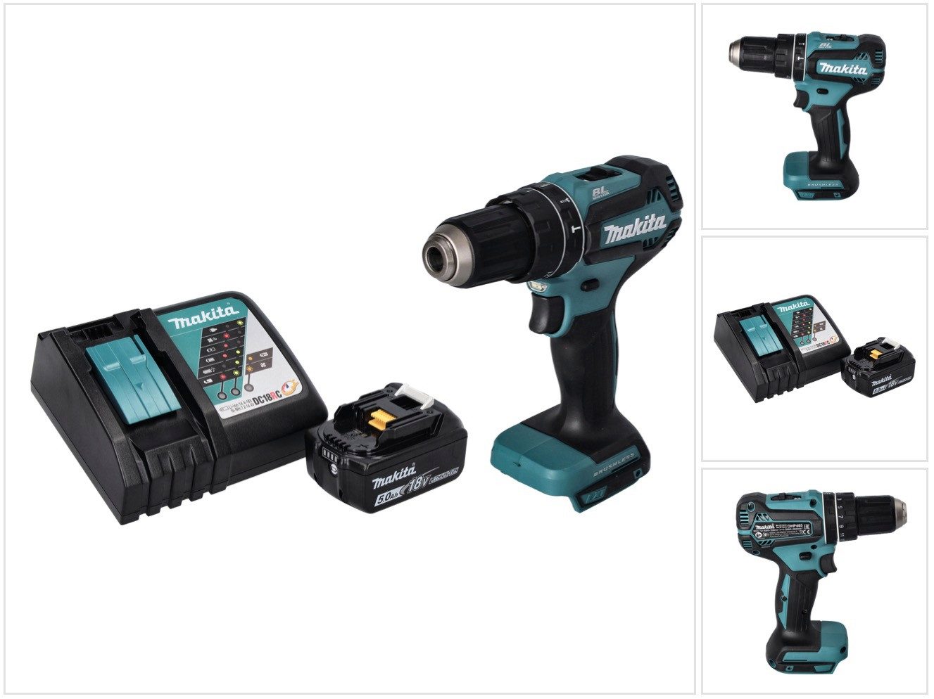 Makita Schlagbohrmaschine DHP 485 RT1 Akku Schlagbohrschrauber 18 V 50 Nm Brushless + 1x Akku 5