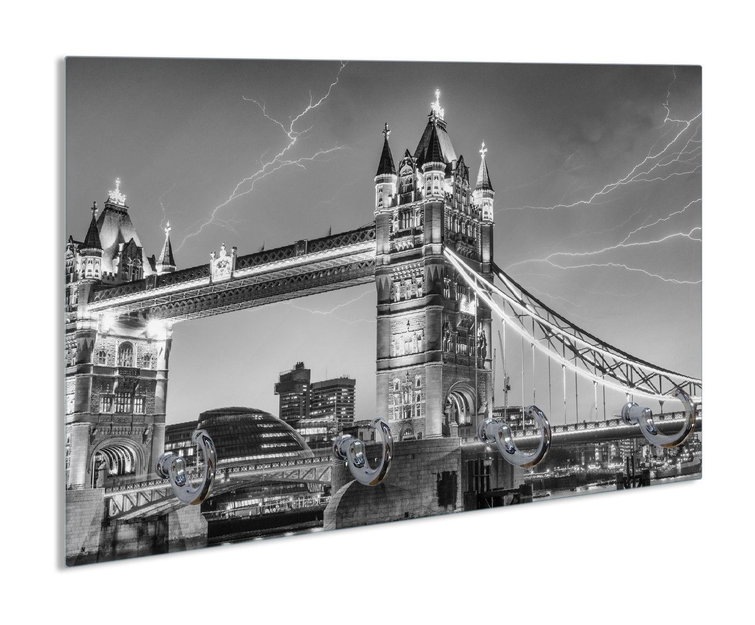 Wallario Handtuchhalter Tower Bridge Bei Gewitter In Schwarz Weiß Aus