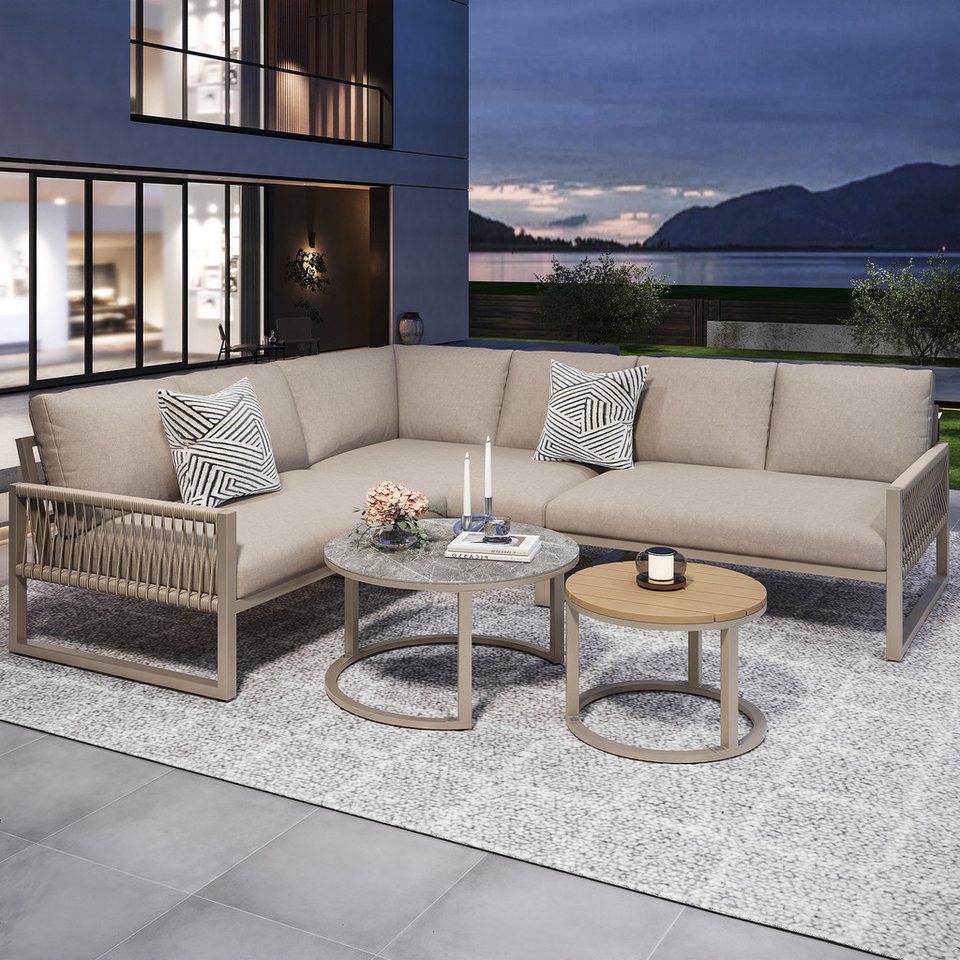 Merax Gartenlounge Set Aus Seil Mit Kissen And Verstellbaren Füßen 5