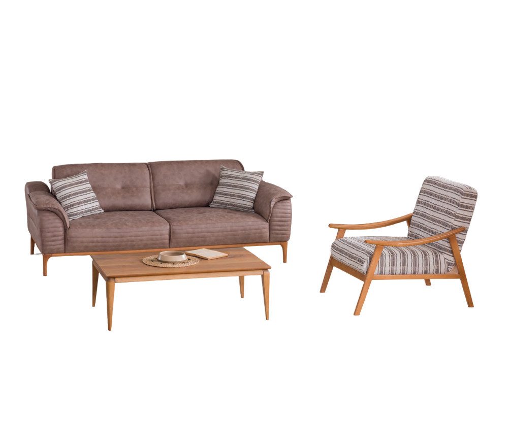 Jvmoebel Wohnzimmer Set Braune Couchgarnitur Designer Polster 3 Sitzer