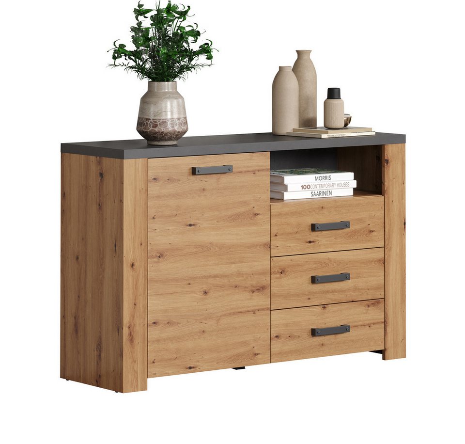 Furndesign Kombikommode Follow Sideboard In Eiche Artisan Mit Grau