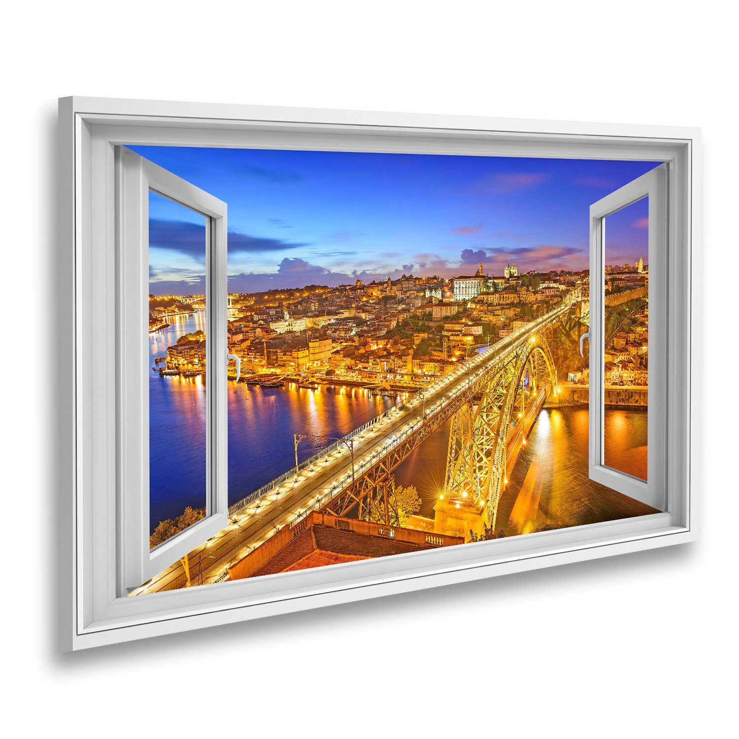 islandburner Leinwandbild Fensterblick Porto Portugal Stadtbild über der Dom Luis I Brücke Sagen