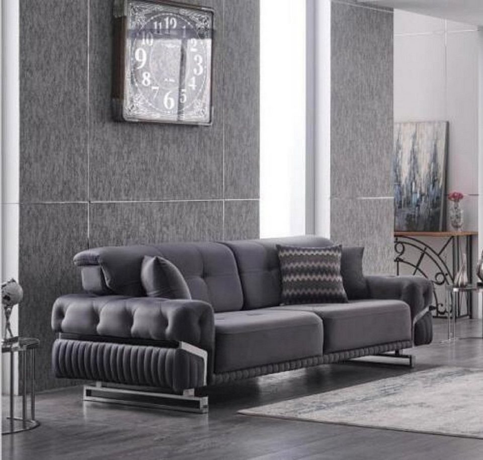 Jvmoebel 3 Sitzer Graues Sofa Komplett Wohnzimmermöbel Luxus