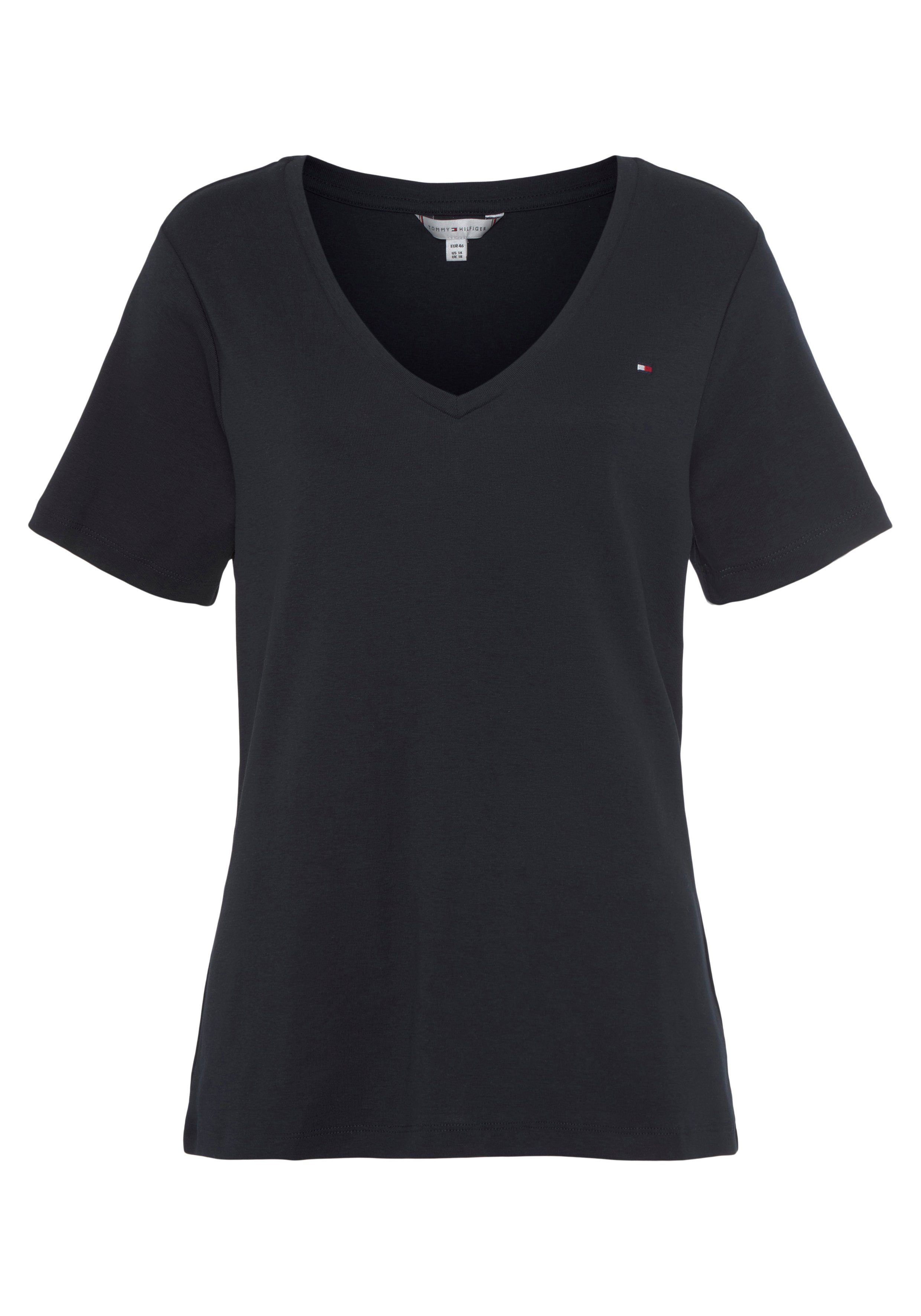 Tommy Hilfiger Curve V Shirt Crv Slim Solid V Nk Top Ss Mit Tommy