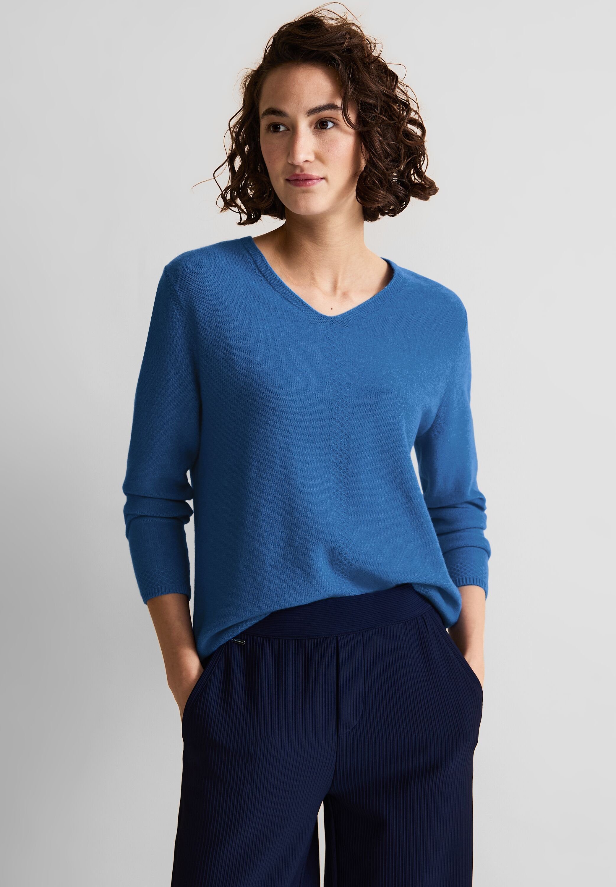 STREET ONE V-Ausschnitt-Pullover Street One Basic Pullover in Intense Gentle Blue M (1-tlg ...