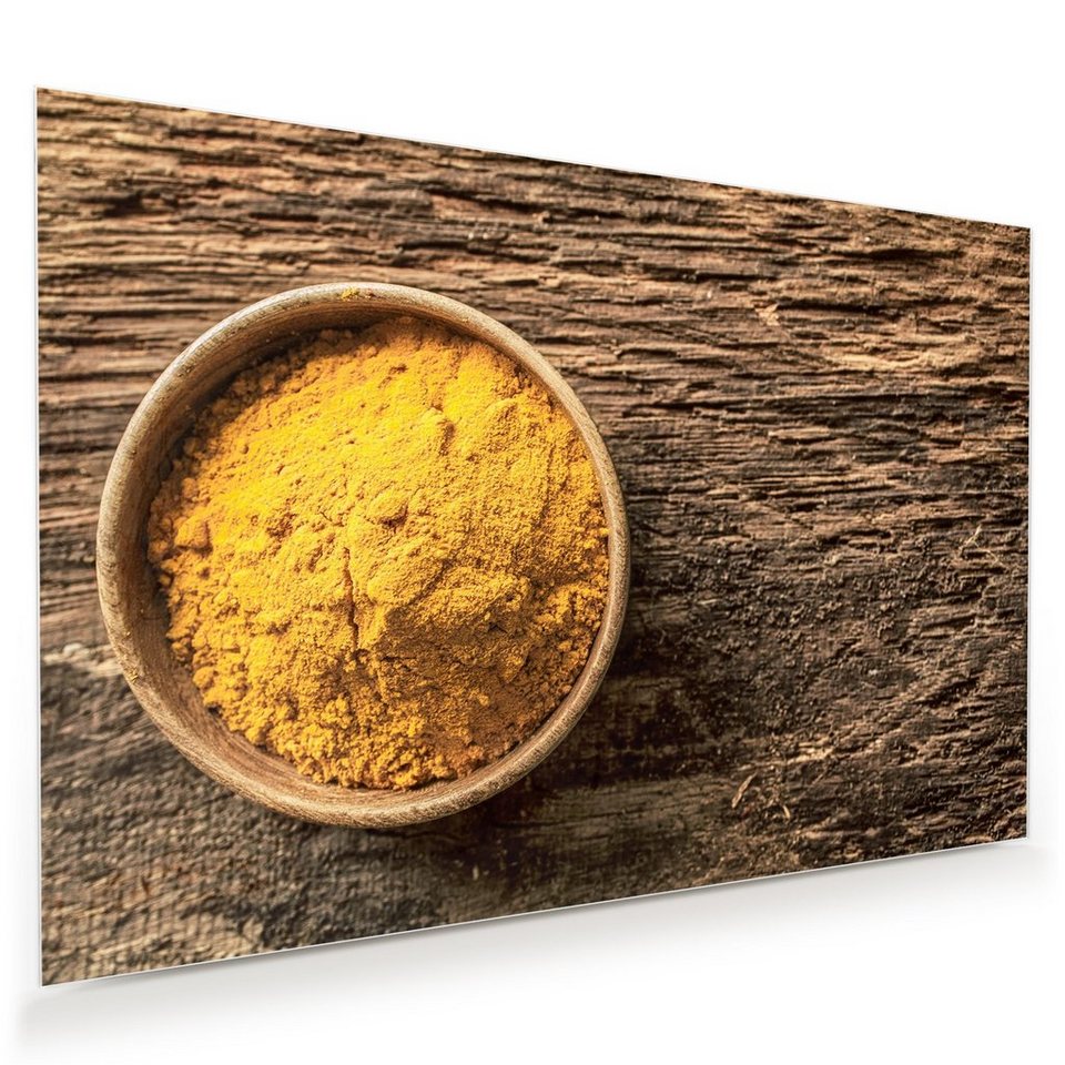 Primedeco Glasbild Wandbild Curry Pulver In Schale Mit Aufhängung Gewürze