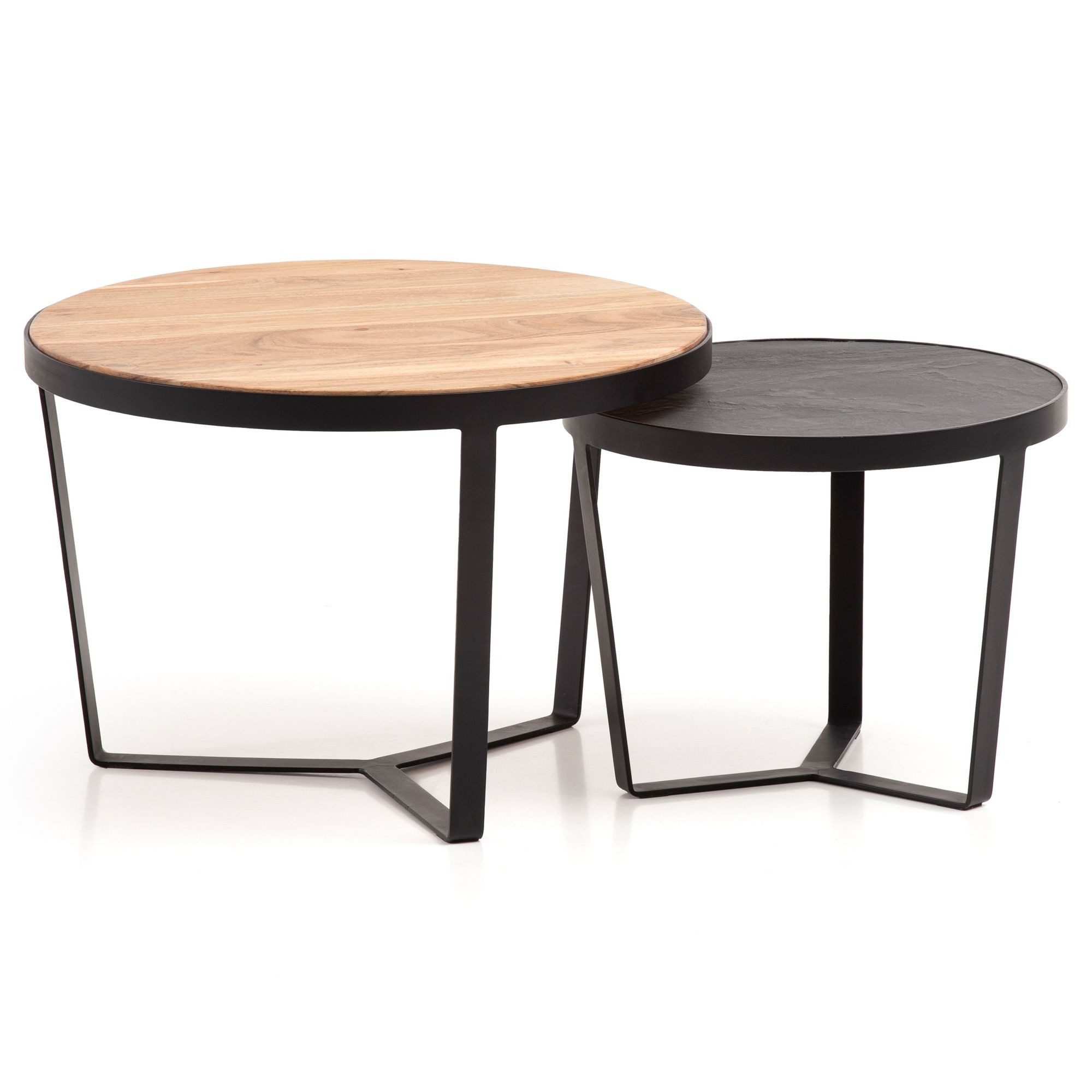 Furnicato Couchtisch 2er Set Akazie Massivholz Steinoptik