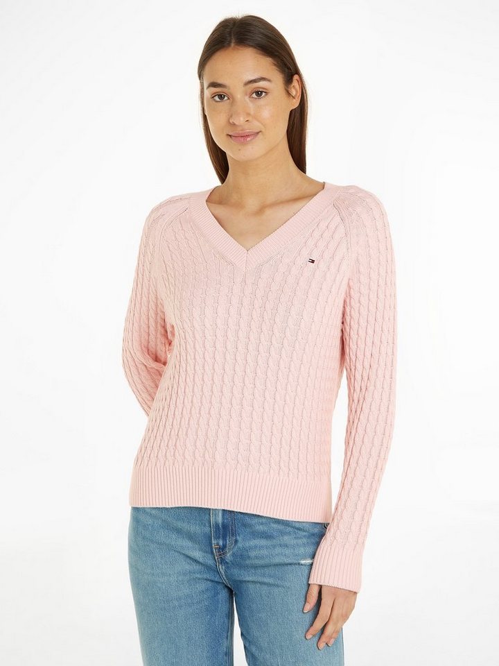 Tommy Hilfiger V Ausschnitt Pullover Mit Allover Zopfmuster Strick Design