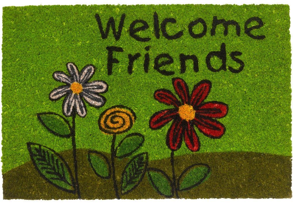 Matches21 Home And Hobby Fußmatte Kokosmatte Welcome Spruch Bunte Blumen