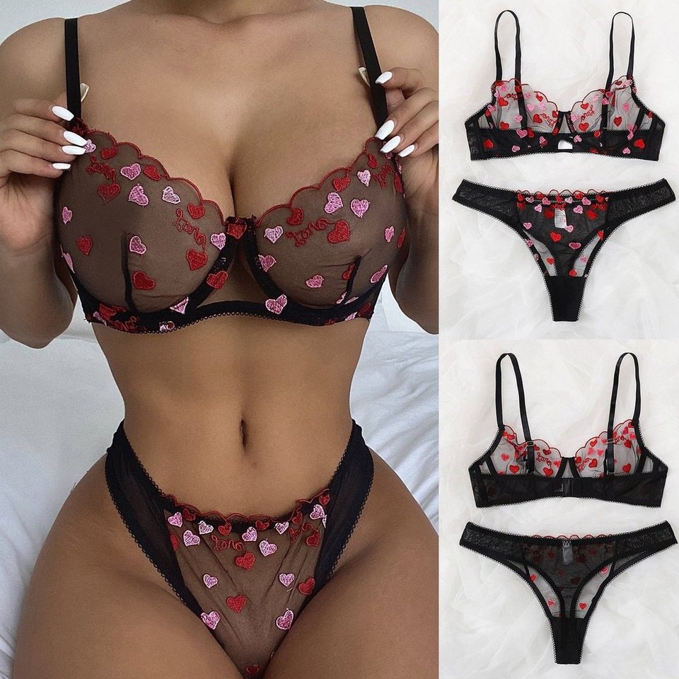 Aukuu Set Corsage Bh Set Unterwäsche Sexy Damen Mesh Durchsichtiges