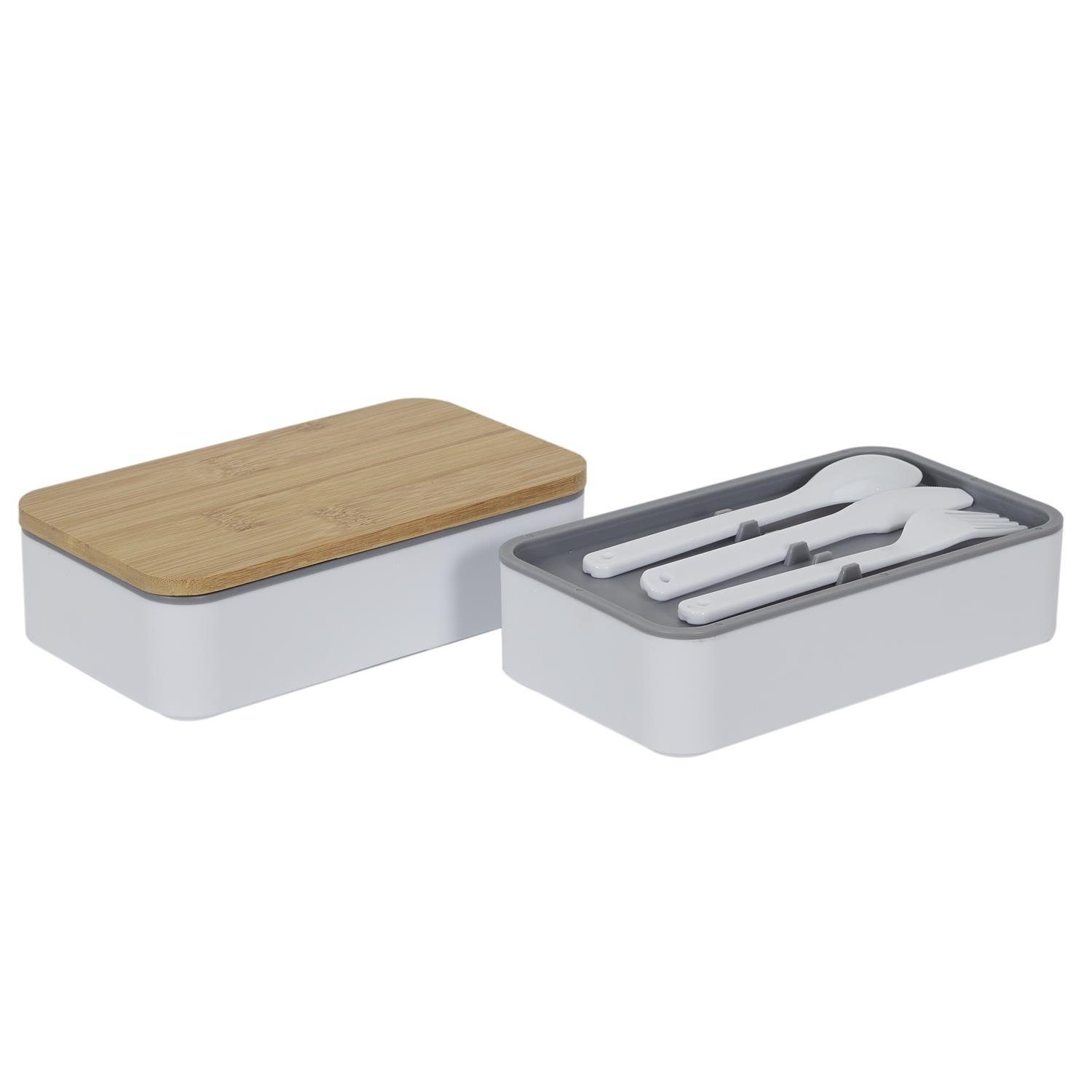 COOK CONCEPT Lunchbox, Bambus-Deckel 2-3 Fächern Besteck Brotdose Brot ...
