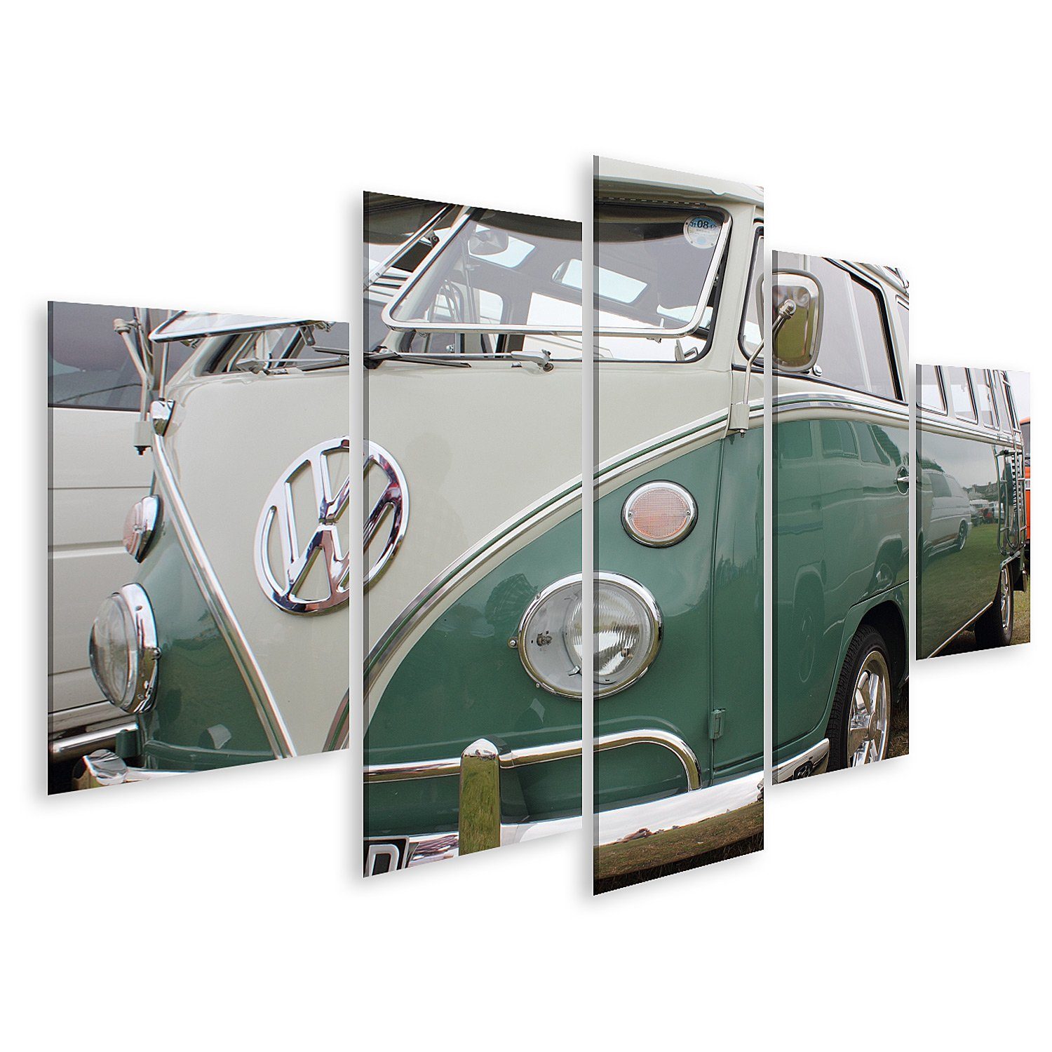 islandburner Leinwandbild »Bild auf Leinwand Retro Bus passend für VW Bulli T1 mint grün ...