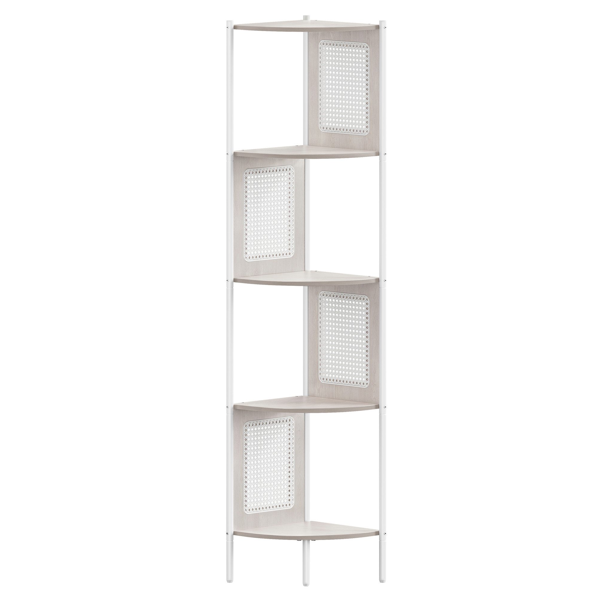 VASAGLE Eckregal, 5 Ebenen, Bücherregal mit Rattan-Seitenplatten, Standregal