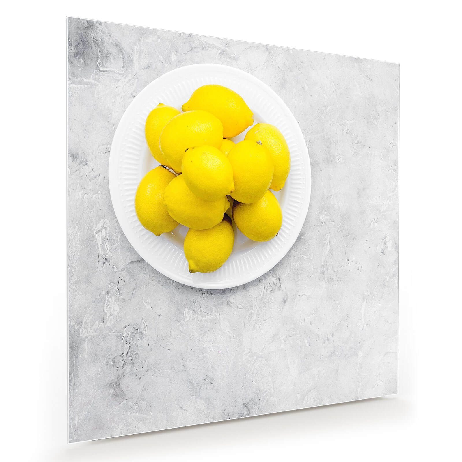Primedeco Glasbild Wandbild Quadratisch Zitronen Auf Teller Mit