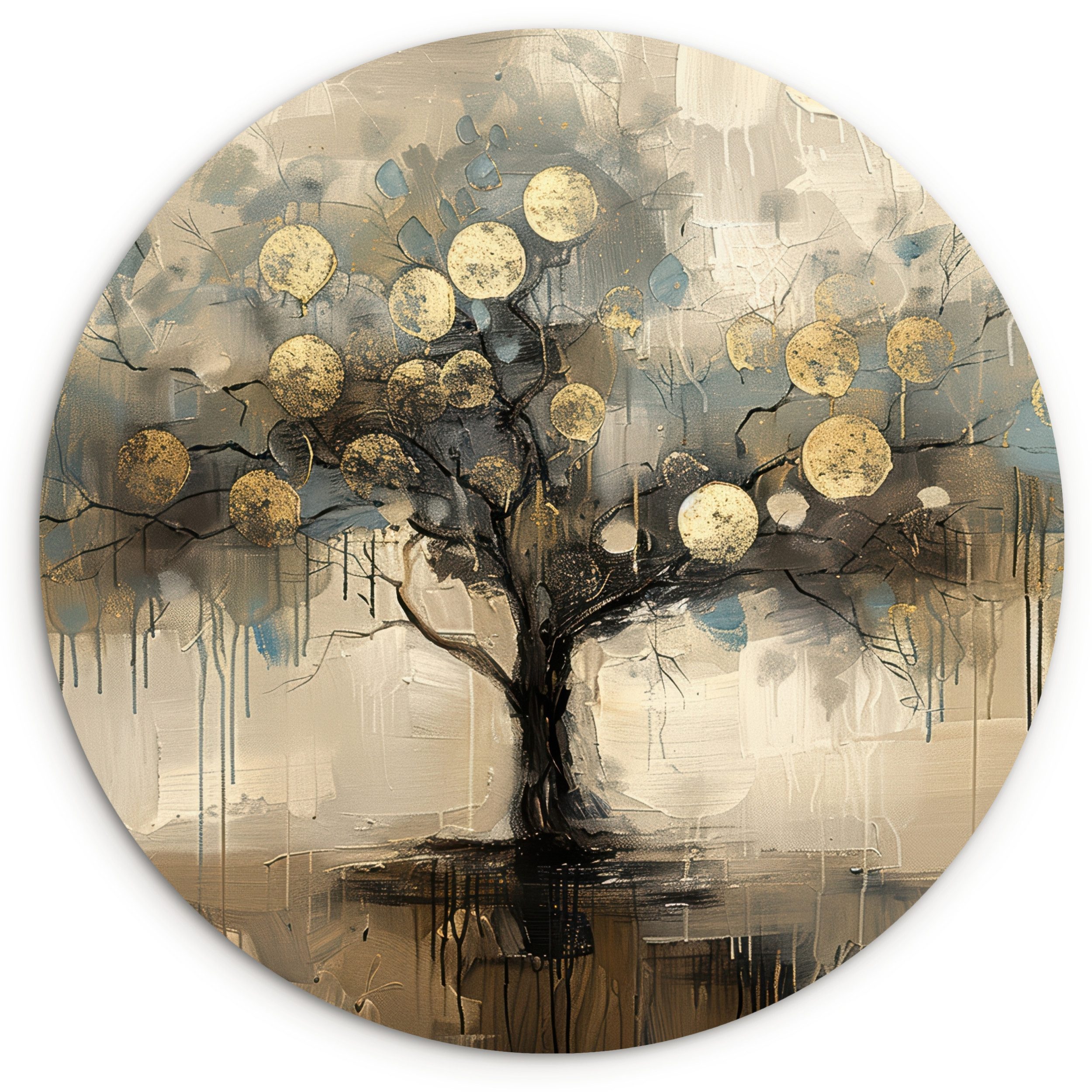 Muchowow Gemälde Beige Abstrakt Baum Gold Fotodruck 1 St