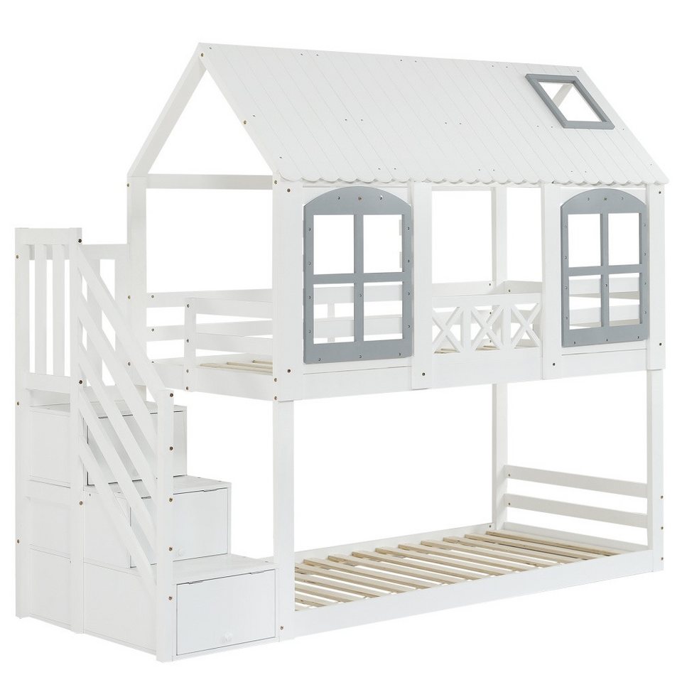 Ideasy Etagenbett 90x200cm Kinder Und Jugendbett Mit Dach And Fenster