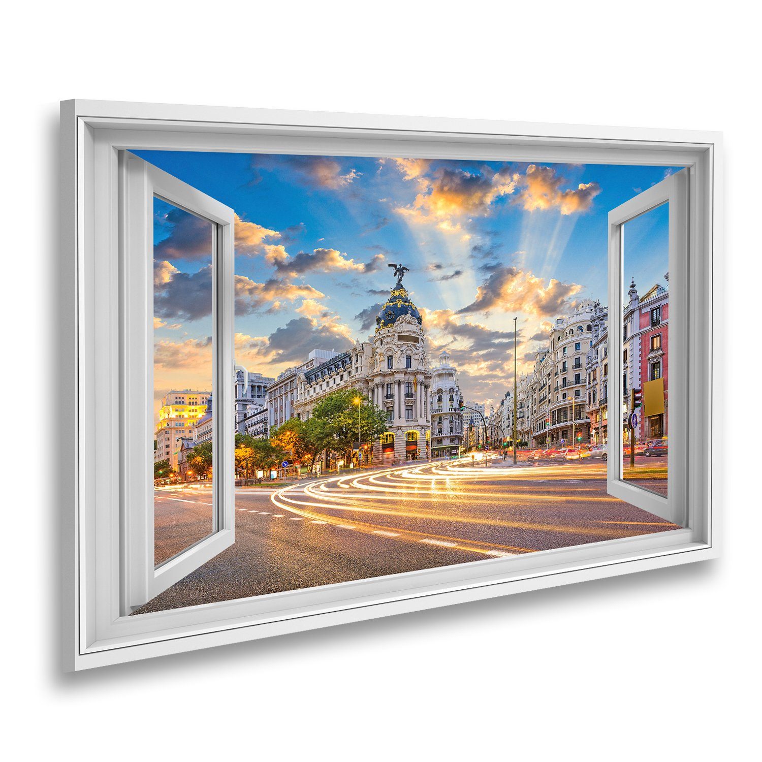 islandburner Leinwandbild Fensterblick Madrid Spanien Stadtbild in der Calle De Alcala und Gran