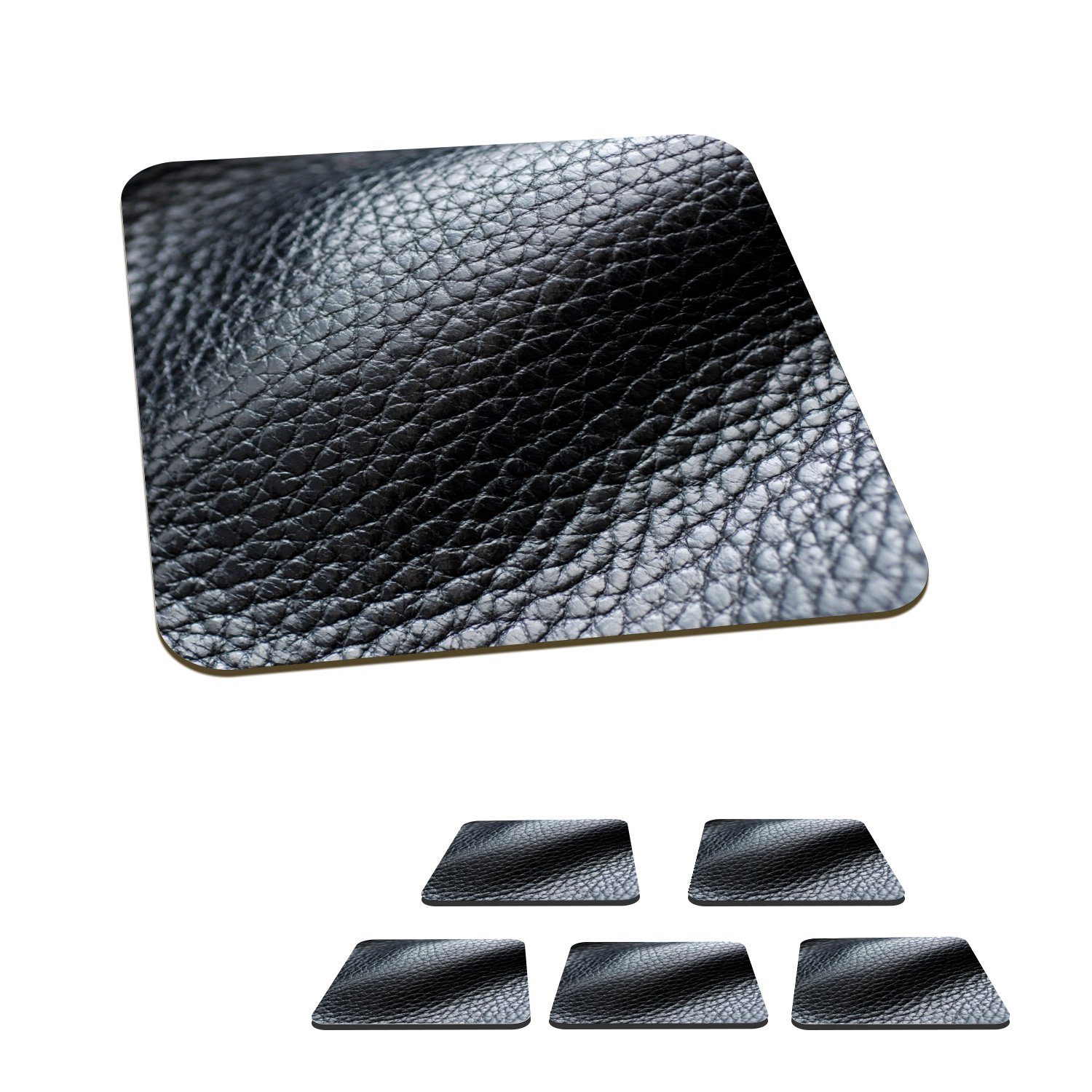 Muchowow Glasuntersetzer Leder Textur Schwarz Hell Zubehör Für