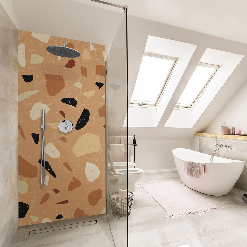 Bilderdepot24 Badrückwand Terrazzo Braun Duschrückwand Ohne Bohren