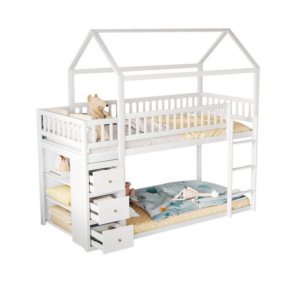 Gotagee Kinderbett Holzbett Funktionsbett Gästebett 90x200 Hochbett Mit
