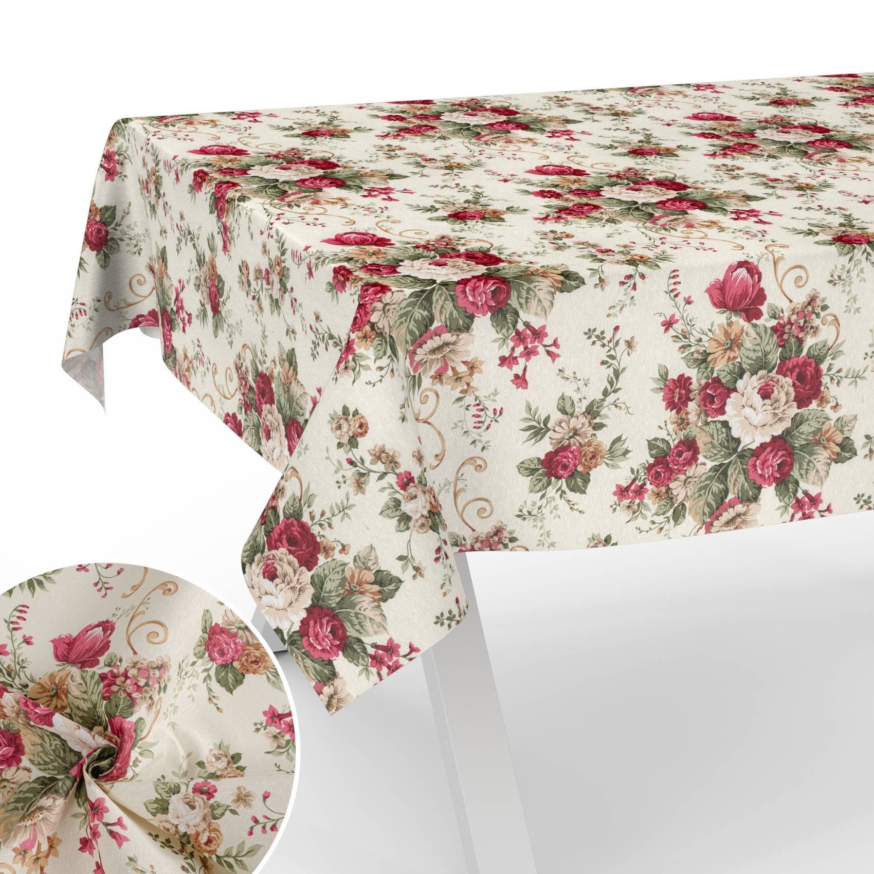ANRO Tischdecke mit Blumen Botanik aus Stoff Tischwäsche mit ...