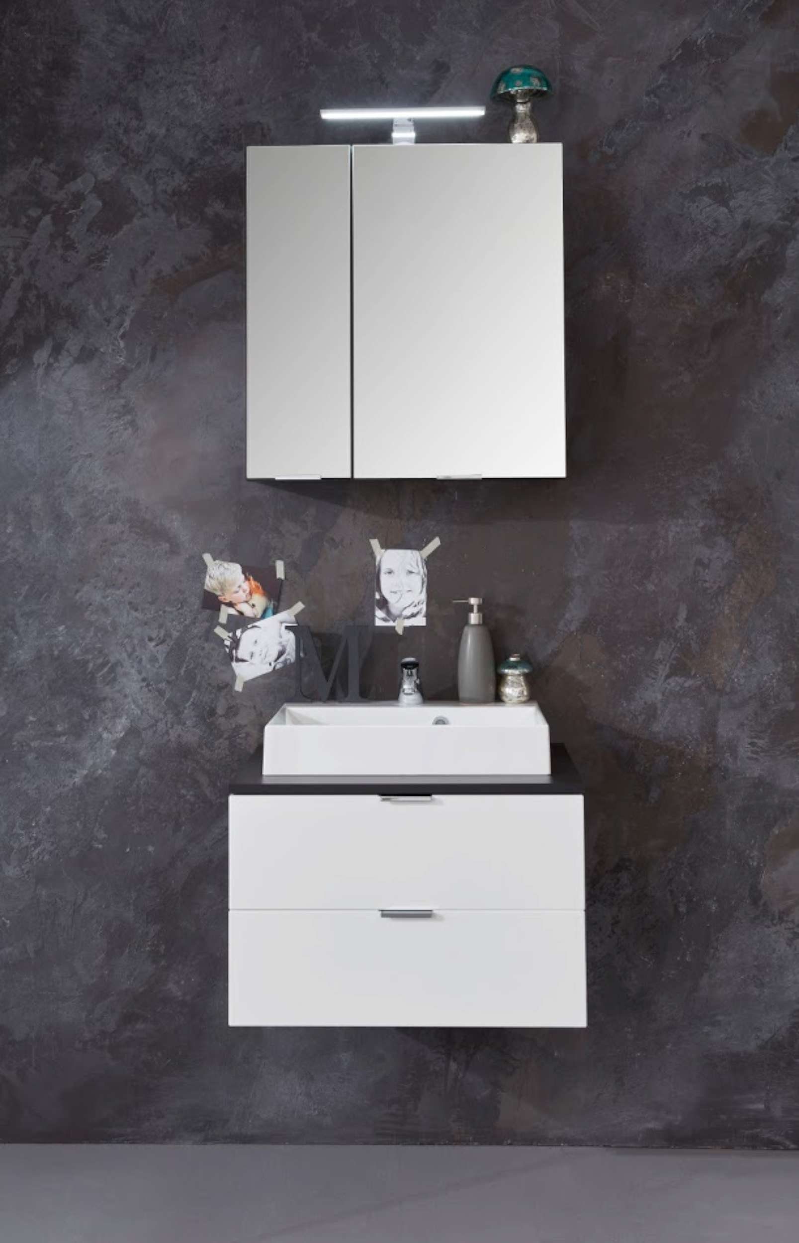 Stylefy Badezimmer-Set Cornelia II Weiß Hochglanz Graphit