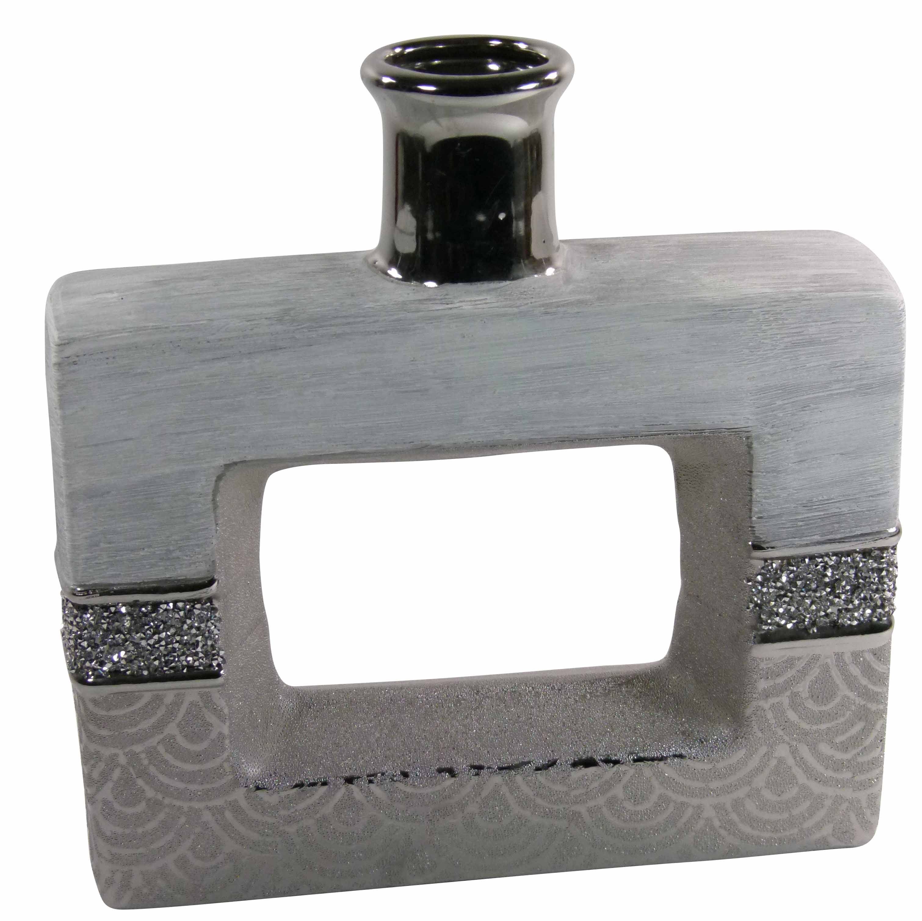 Glasart Dekovase Glasart Vase Brokat Strass Hellgrau Silber Dekovase
