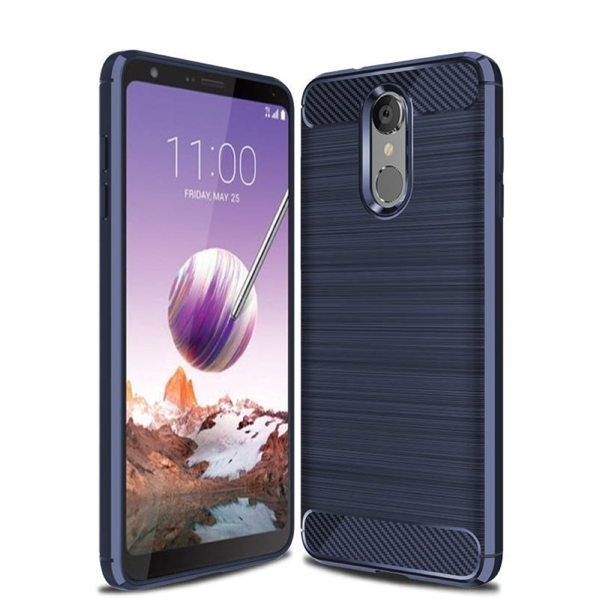 König Design Handyhülle LG Q8 (2018), LG Q8 (2018) Handyhülle Carbon Optik Backcover Blau
