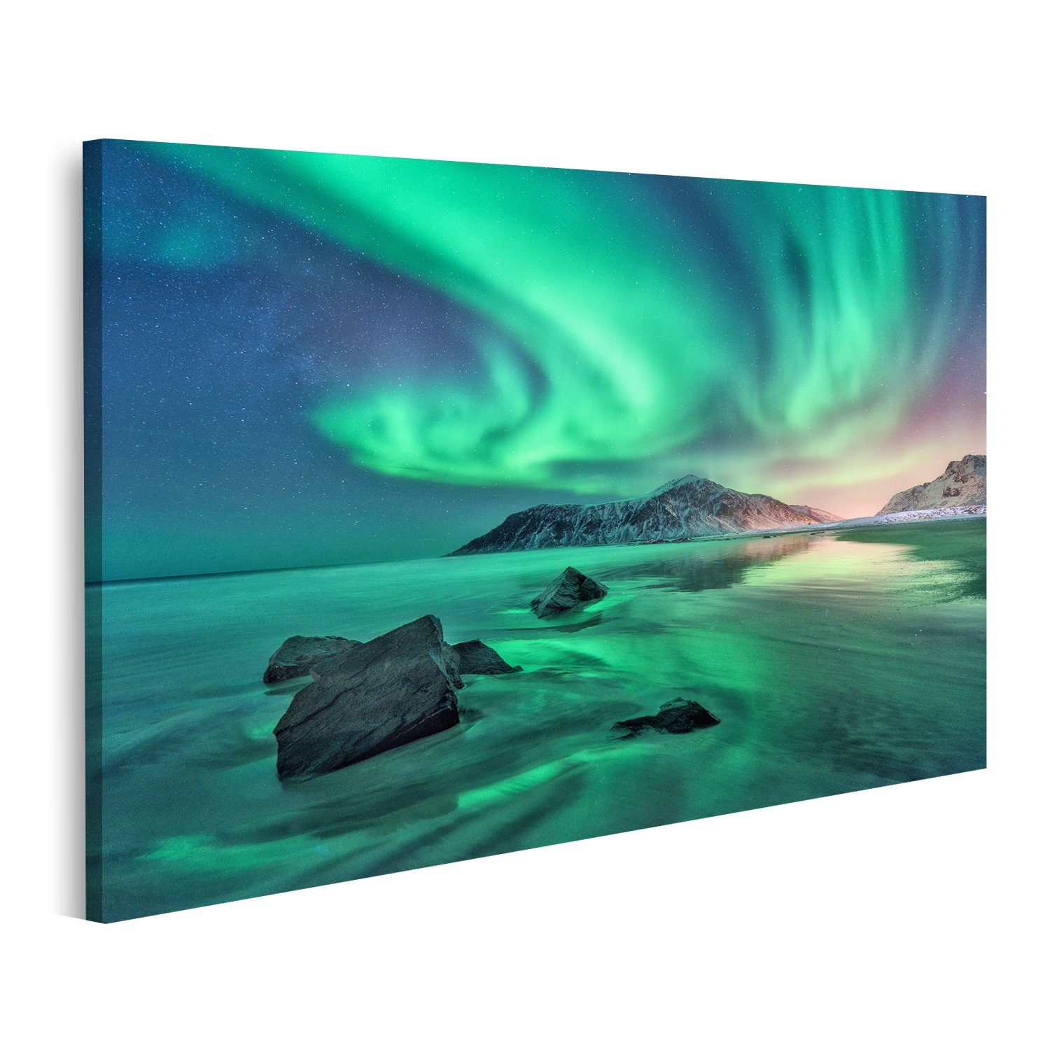 islandburner Leinwandbild Bild auf Leinwand Aurora Nordlichter Lofoten Inseln Norwegen Himmel Po