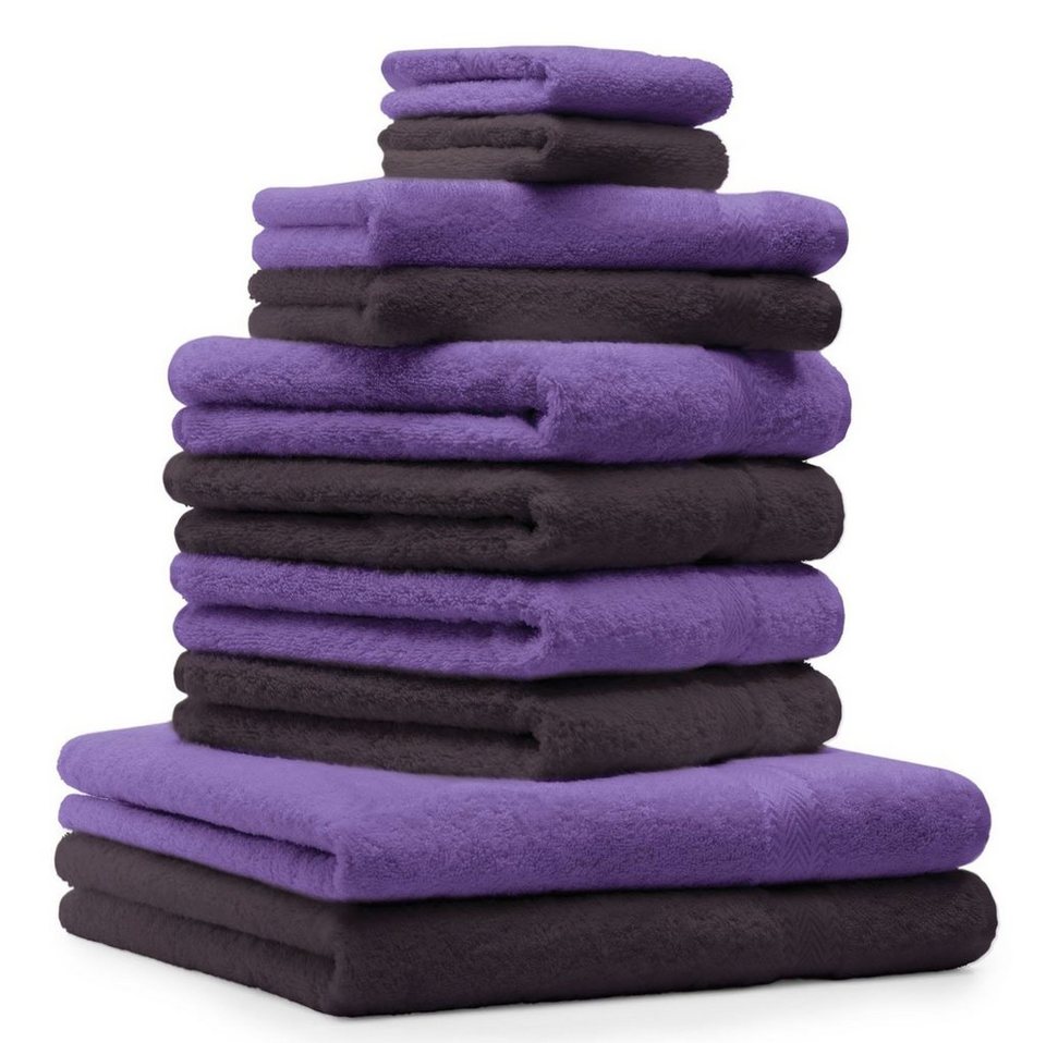 Betz Handtuch Set 10 Tlg Handtuch Set Premium Farbe Dunkelbraun And Lila