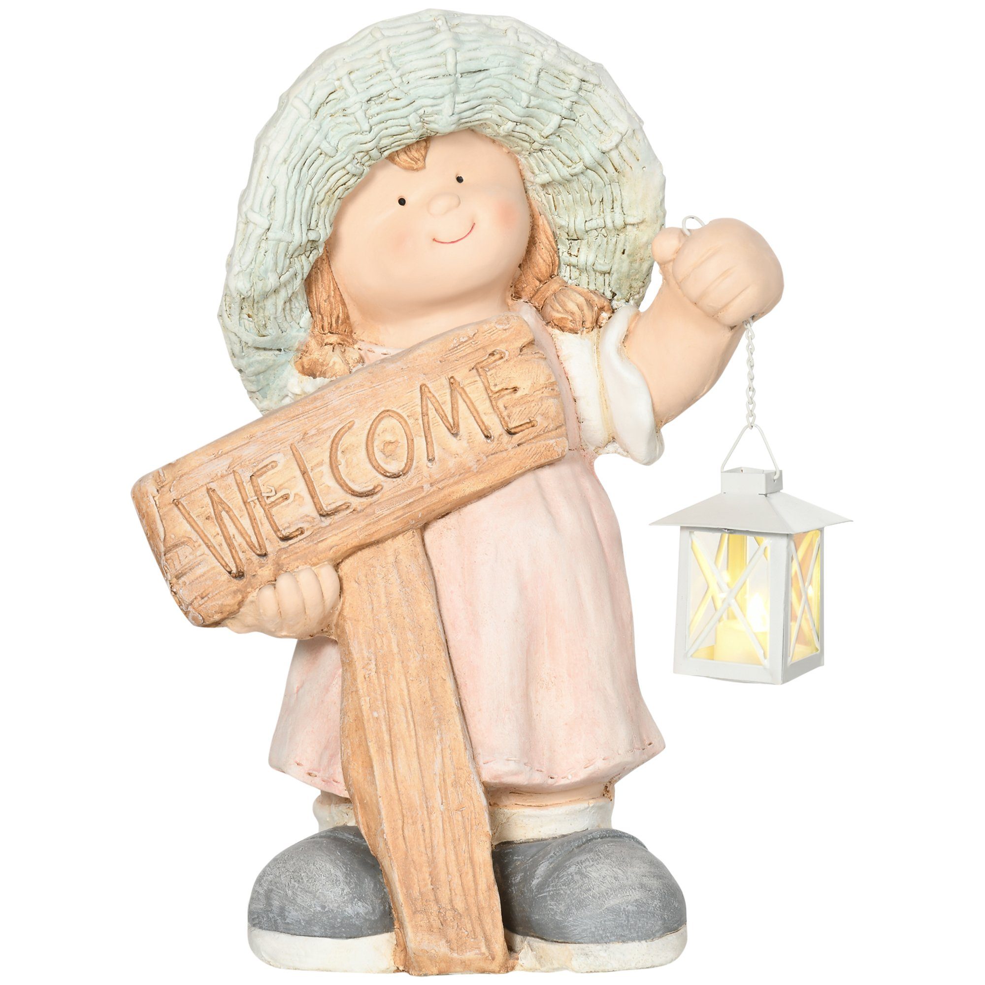 Outsunny Gartenfigur "Mädchen mit Laterne", Gartendekoration, wetterbeständig, (Set, 1 St ...